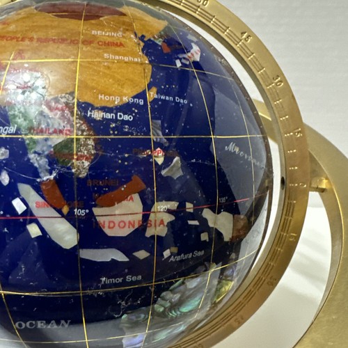 LARGE 12" x 12 Gemstone World Globe Compass Tripod Metal Footed Stand ...