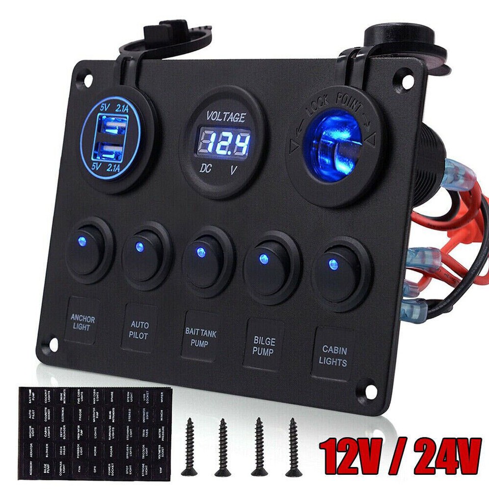 5 Gang 12V 24V LED Light Switch Control Panel For Camper RV Car Boat ...