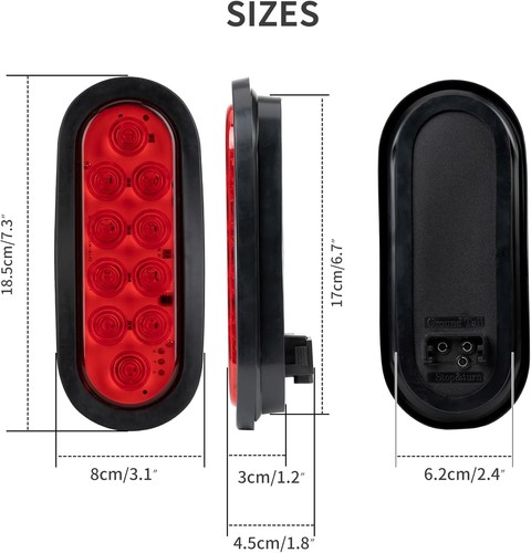 2PCS 6 Inch Oval Red LED Trailer Tail Lights, 10 LEDs Stop/Turn/Brake ...