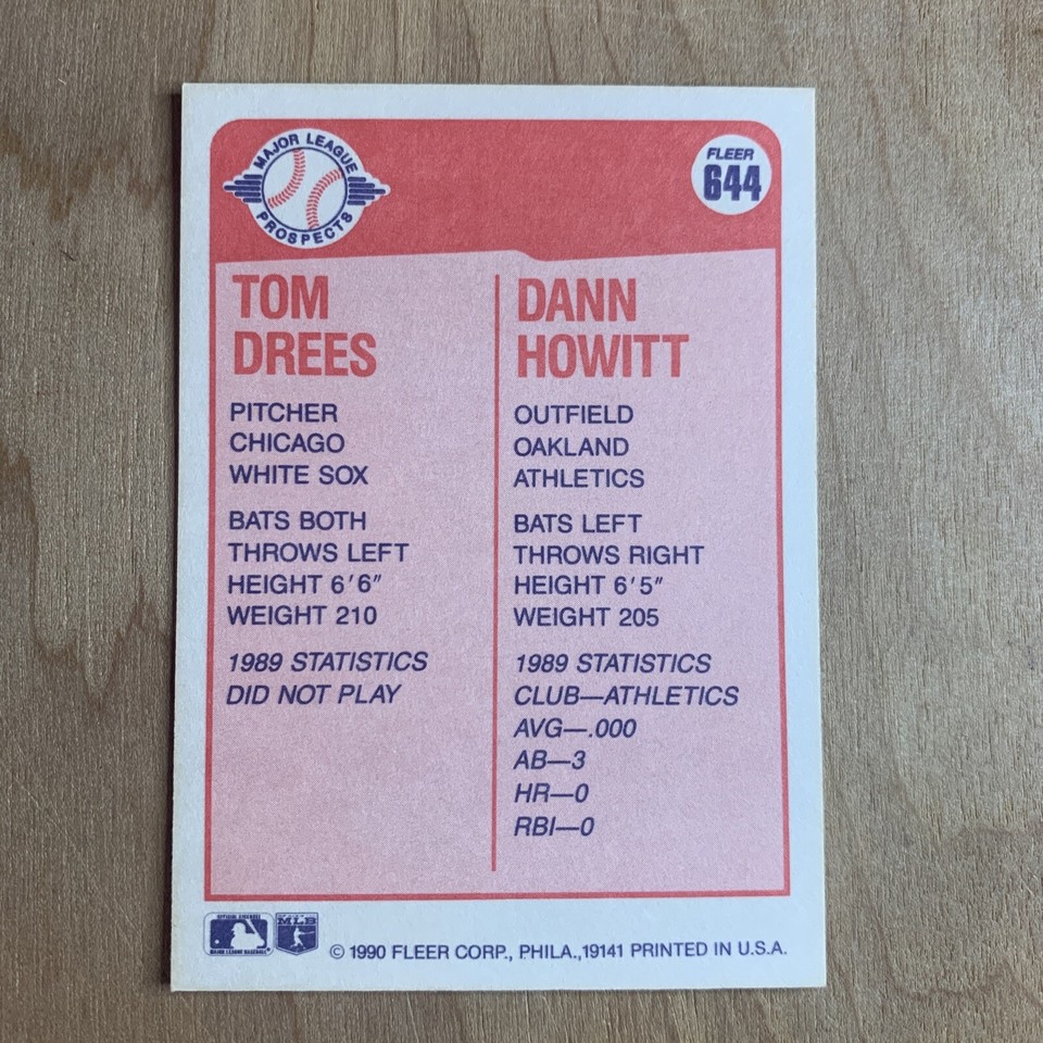 1990 Fleer Baseball Card #644 Major League Prospects: Tom Drees and ...