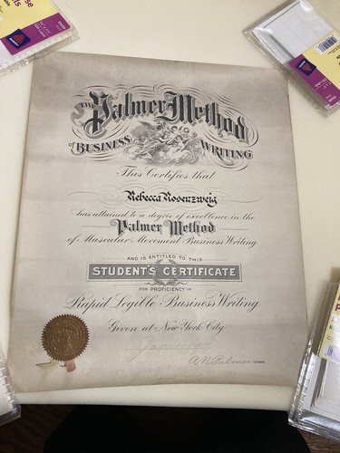 1917 The Palmer Method Of Business Writing Certificate W/ Raised Seal ...