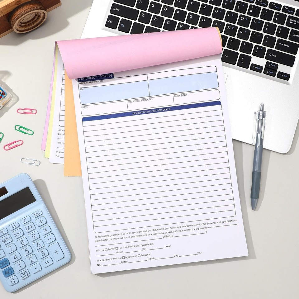 Crtiin 2 Pcs Contractors Invoice Book Carbonless Forms Receipt 8.5 x 11 ...