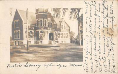 UXBRIDGE, MA, THAYER MEMORIAL LIBRARY & STREET, REAL PHOTO PC used 1916 ...