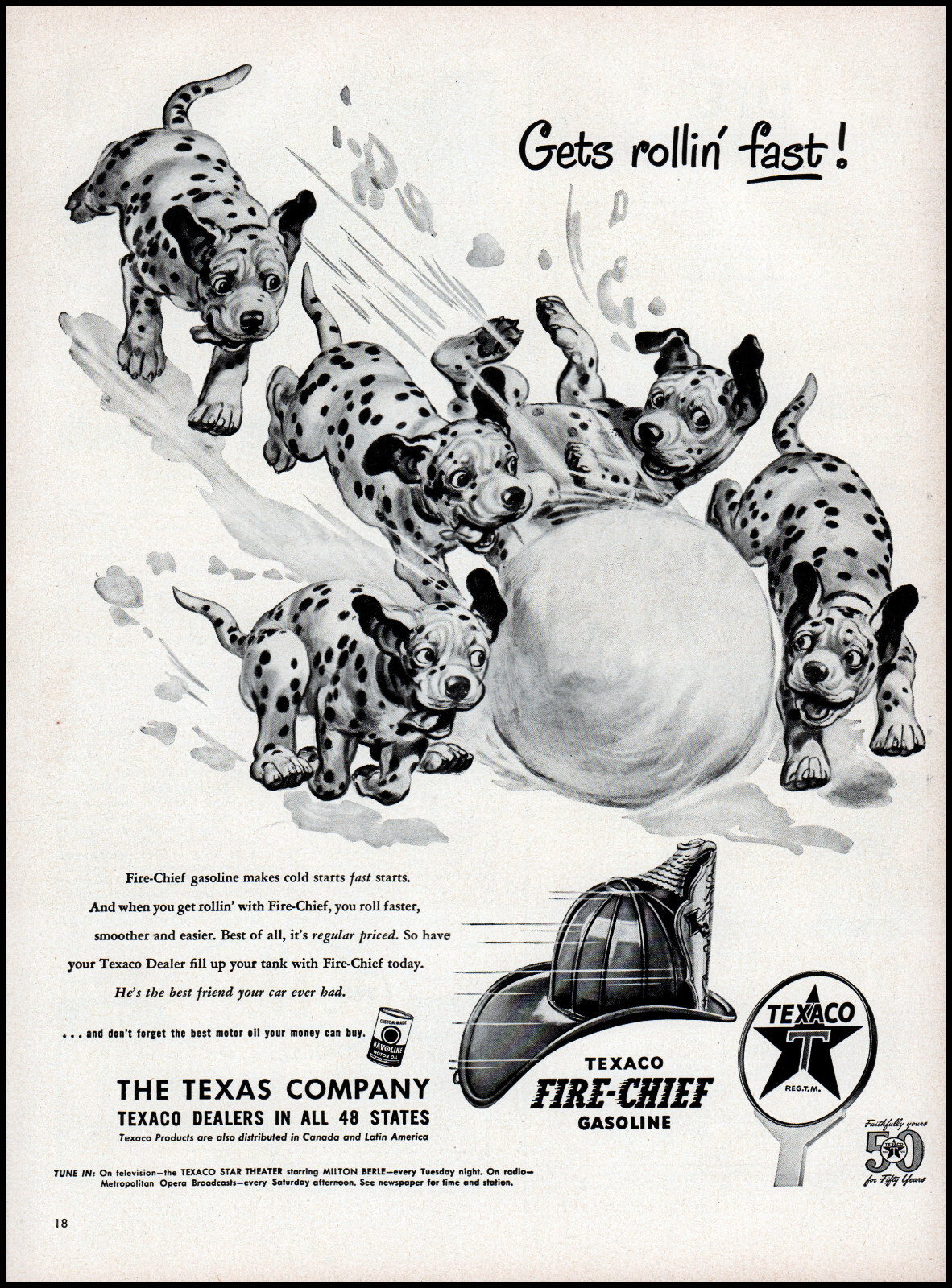 1952 Dalmatian Puppies art Texaco Gasoline rolling snowball retro print ...