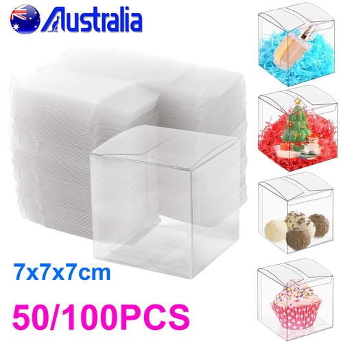 AU Clear Cube PVC Box Wedding Party Favour Gift Cup Cake Display Sheer ...