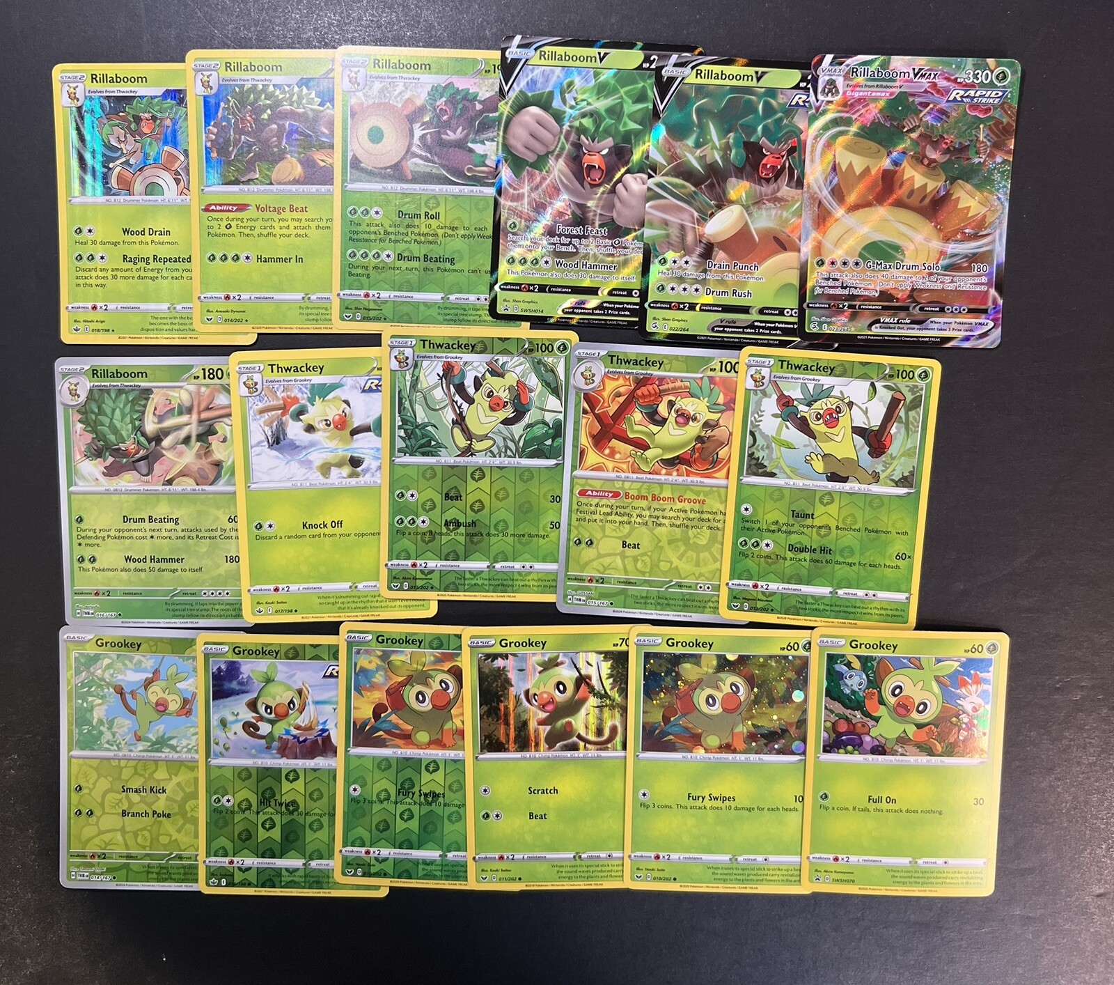 Grookey Thwackey Rillaboom V Card Lot of 17 Pokemon Cards! VMAX/Holo ...