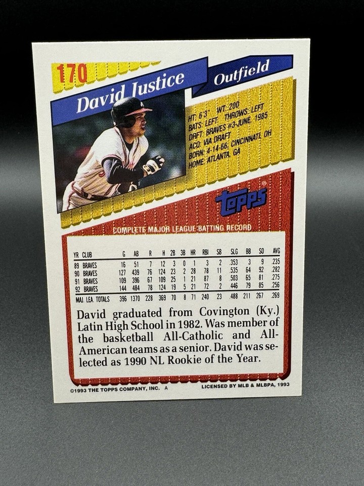 1993 Topps Baseball David Justice #170 #Braves | eBay