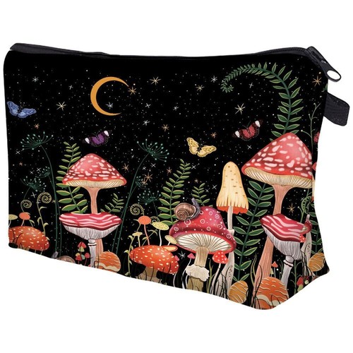 Polyester Makeup Organizer Mushroom Print Toiletry Bag Travel Storage ...