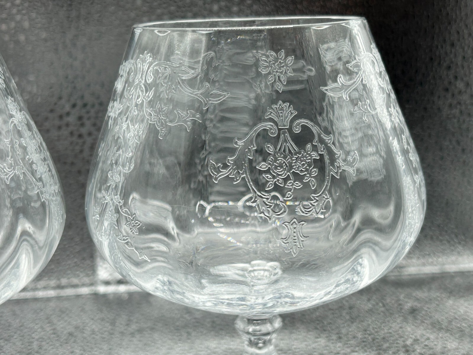 2 Vintage FOSTORIA NAVARRE Etched Crystal Brandy Inhaler Snifters ...