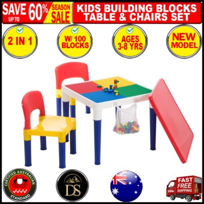 GEM Toys Children's 2-in-1 Building Blocks Table & Chairs Set w/ 100 ...