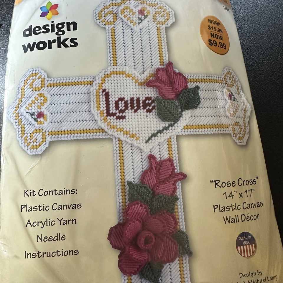 Design Works Plastic Canvas Wall Decor "Rose Cross" 1804 Roses White ...