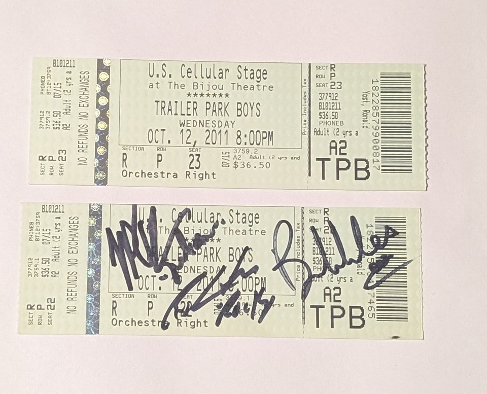 Trailer Park Boys Autograph Bubbles + Ticket Stub With Signatures Ricky ...
