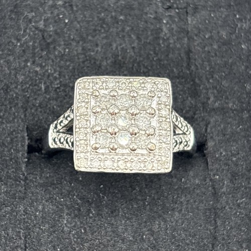 Diamond OTC Signed Sterling Silver Square Halo Cluster Engagement Ring ...