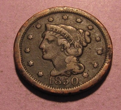 1850 Braided Hair Large Cent Penny - Very Fine Condition - 96SA | eBay