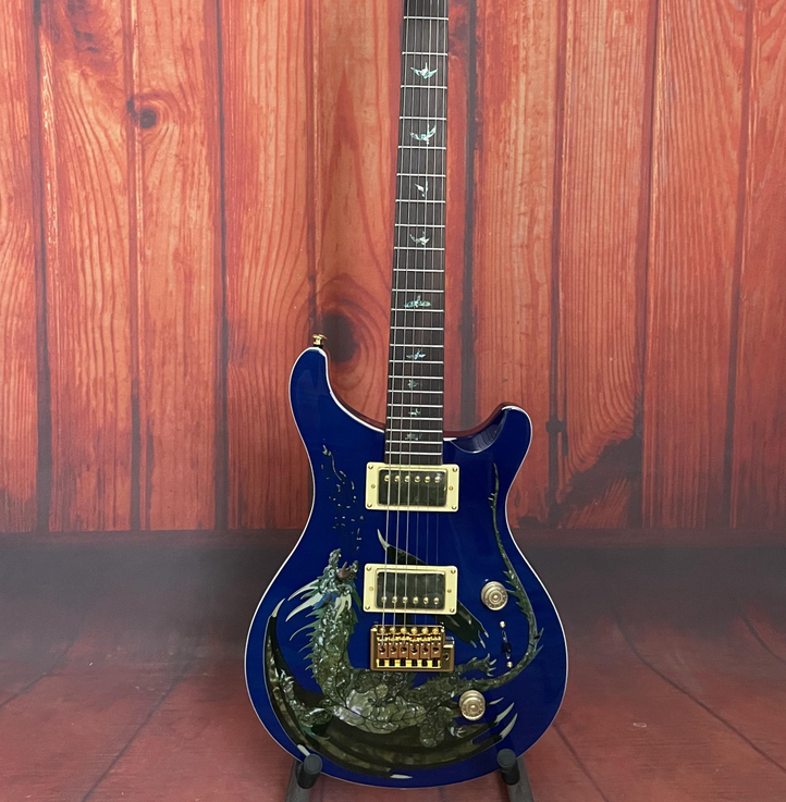 solid body electric guitar blue dragon bird inlay gold hardware free ...