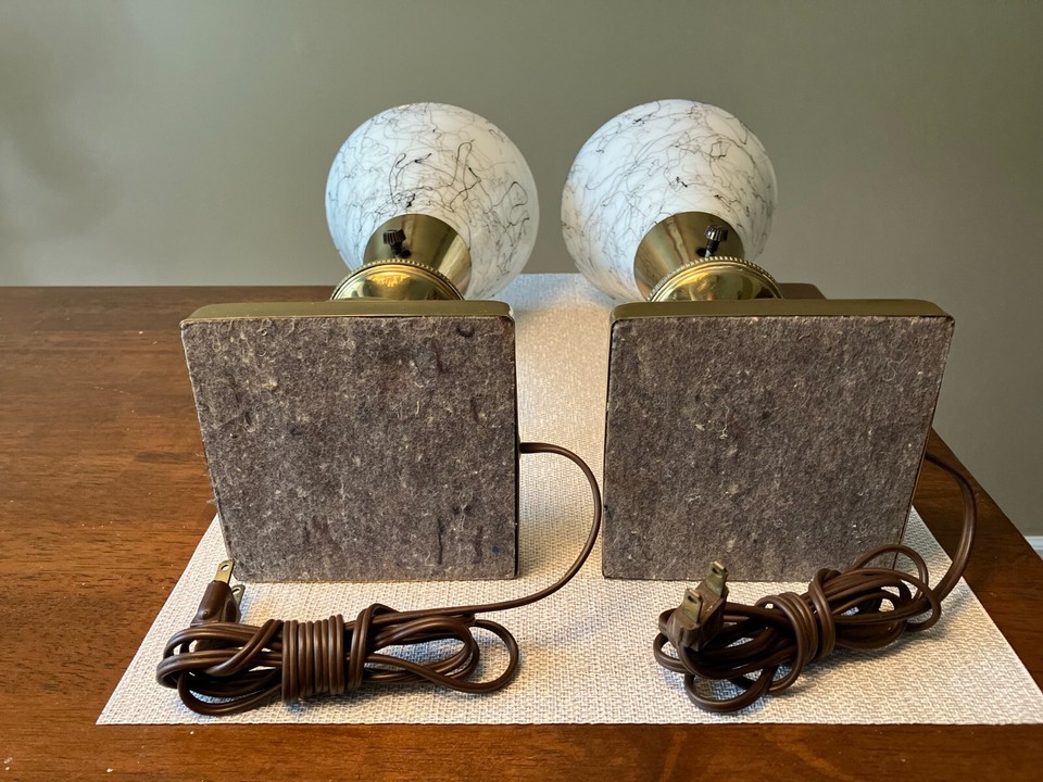 2 - TORCHIERE SPAGHETTI GLASS BRASS TORCH TABLE LAMPS MID CENTURY ...