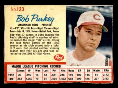 1962 Post Baseball #123 Bob Purkey VG *e2 | eBay