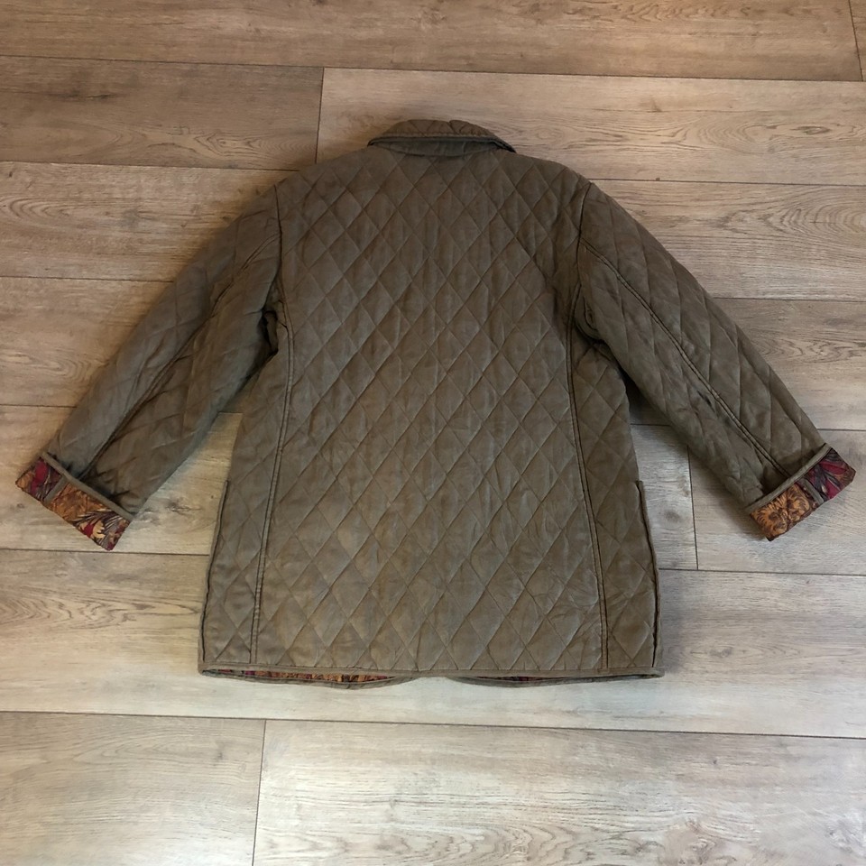 Talbots Barn Coat Women Diamond Quilted Jacket Snap Front Brown Pockets ...