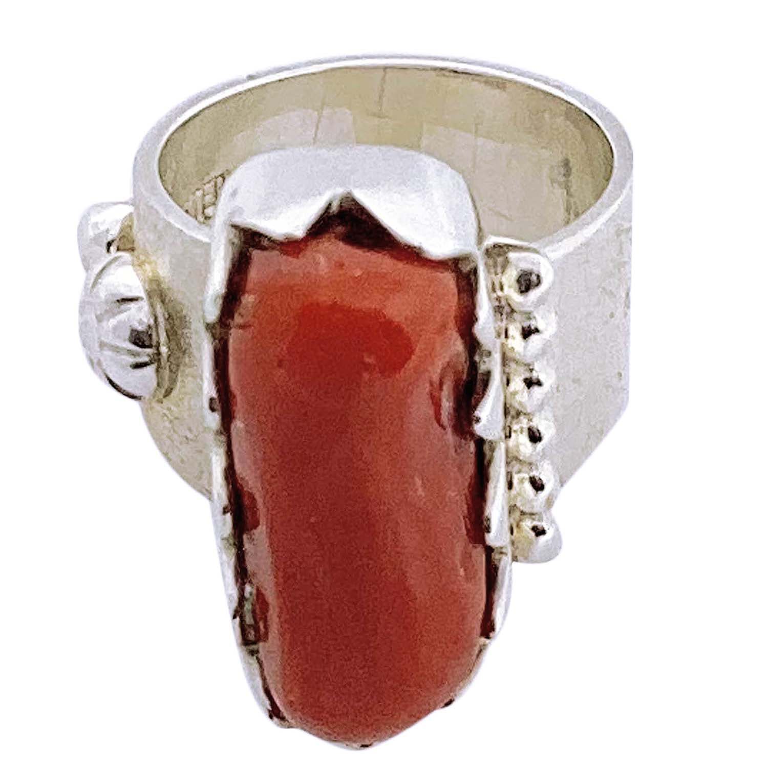 Benson Manygoats, Ring, Mediterranean Coral, Traditional, Navajo Made ...