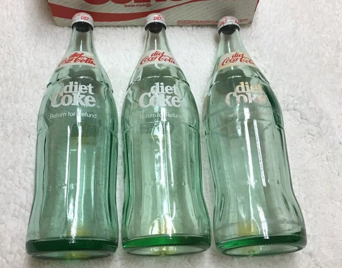 Three (3) Vintage 32Oz. Green Glass DIET Coca Cola Coke Bottles ...