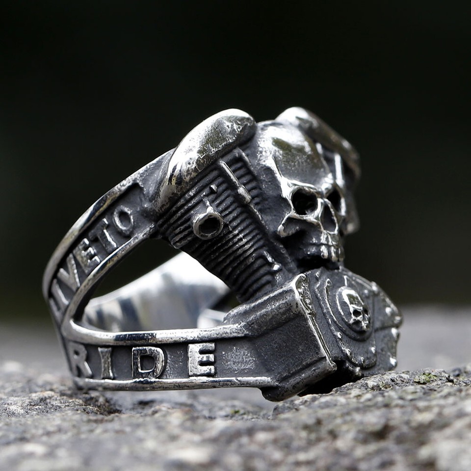 Stainless Steel Engine Mysterious Biker Ring Men's Motorcycle Engine ...