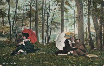 1906 VINTAGE COMIC Hartmann 2 Pairs of Lovers Under Umbrellas in Forest ...
