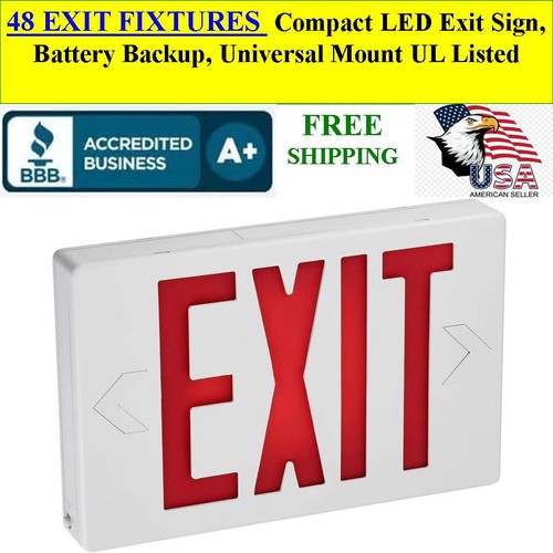 48 SIGNS Compact LED Exit Sign, 90 MIN Battery Backup, Universal Mount ...