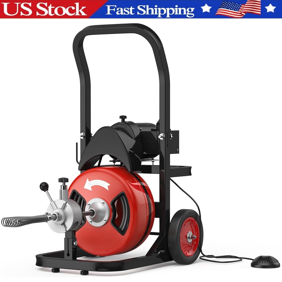 Drain Cleaner Machine Electric Drain Auger Sewer Snake ,100FT x 1/2 In ...