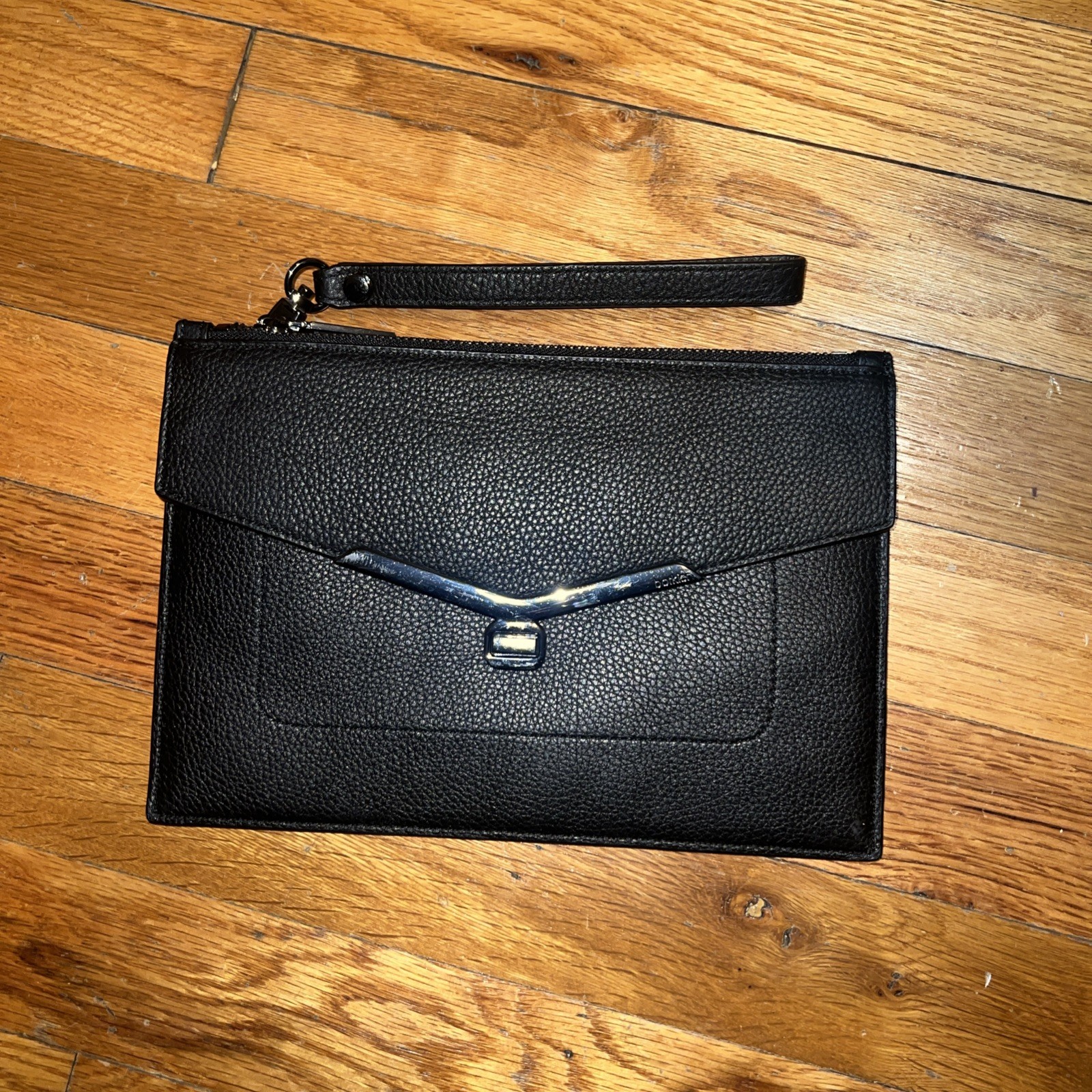 Botkier Valentina Black Leather Envelope Clutch Bag Large Wristlet | eBay