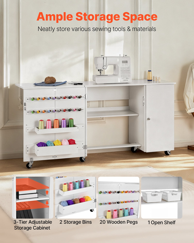 VEVOR Folding Sewing Table, Multipurpose Sewing Machine Table with ...