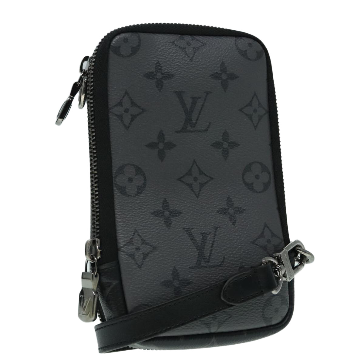 LOUIS VUITTON Monogram Eclipse Double Phone Pouch Gray LOUIS VUITTON Monogram Eclipse Double Phone Pouch Gray