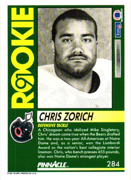 1991 Pinnacle #284 Chris Zorich | eBay