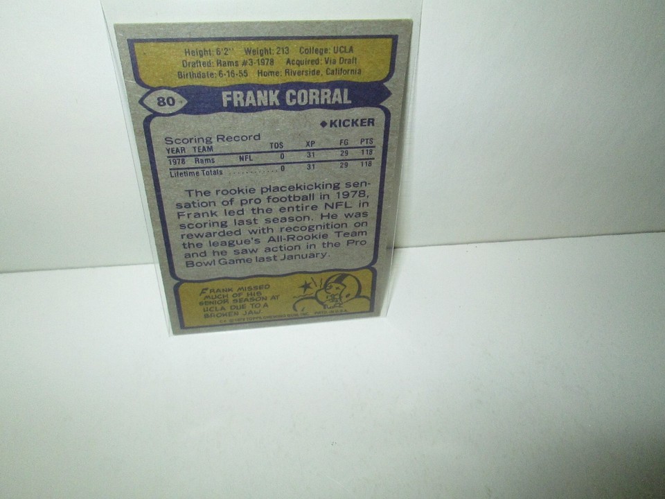 FRANK CORRAL 1979 Football Card Topps #80 Rookie Rc AP LOS ANGELES RAMS ...