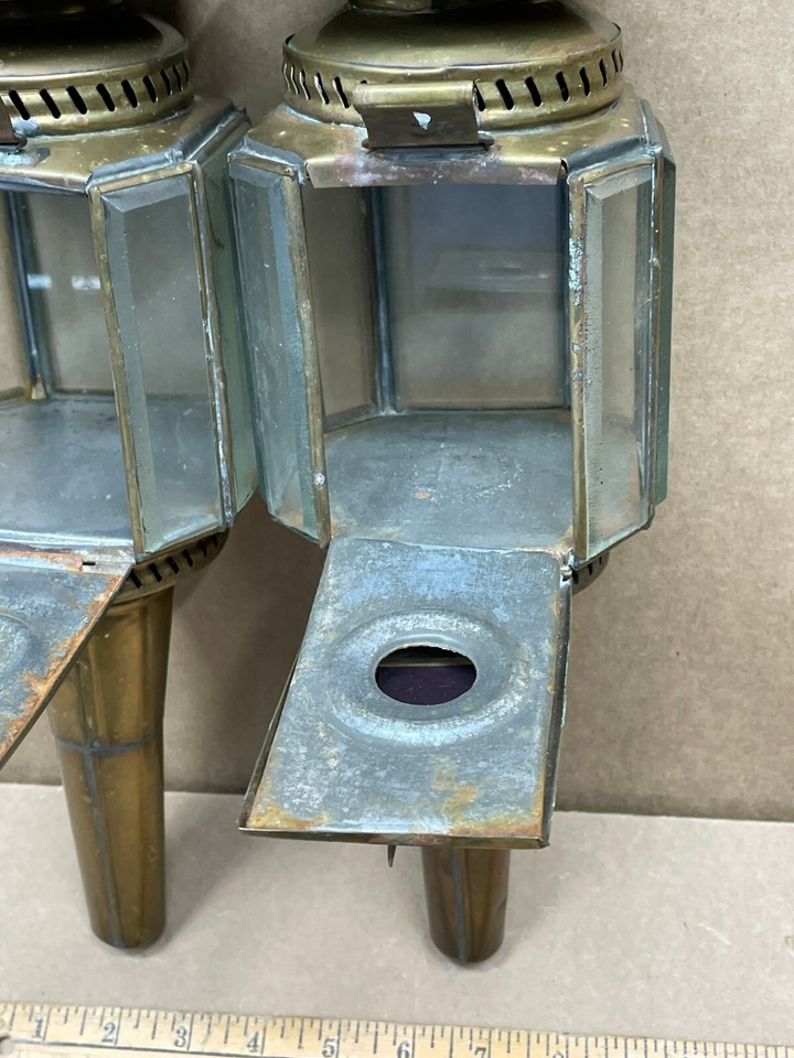 Antique Vintage Brass Carriage Lamps Stage Coach Buggy Light Pair Made ...