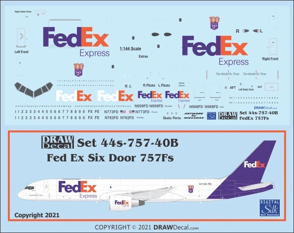 Draw Decal 1/144 FedEx Express Boeing 757F 757-200 F 6 Door Airliner ...