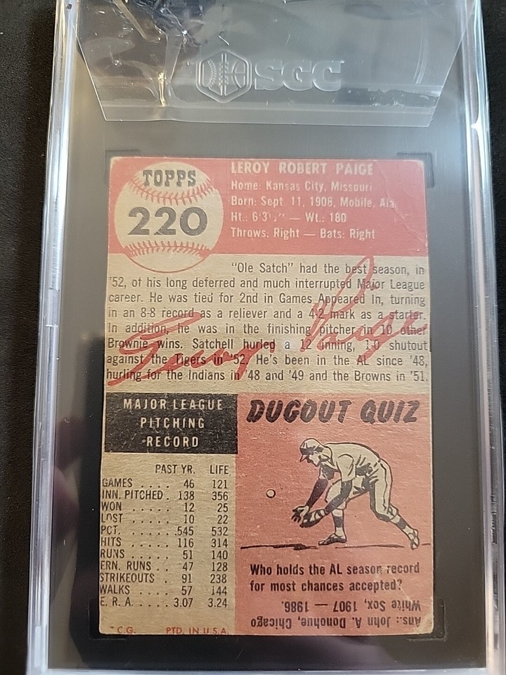 1953 Topps #220 Satchel Paige Browns SGC Authentic Trimmed HOF Iconic ...