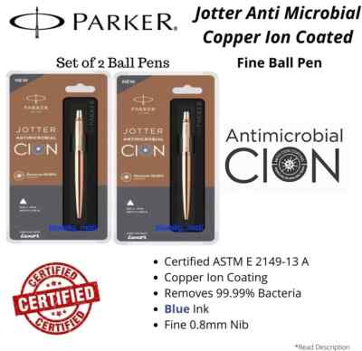 2X Parker Jotter Anti Microbial Copper-Ion Coated Cion Blue Ink ...