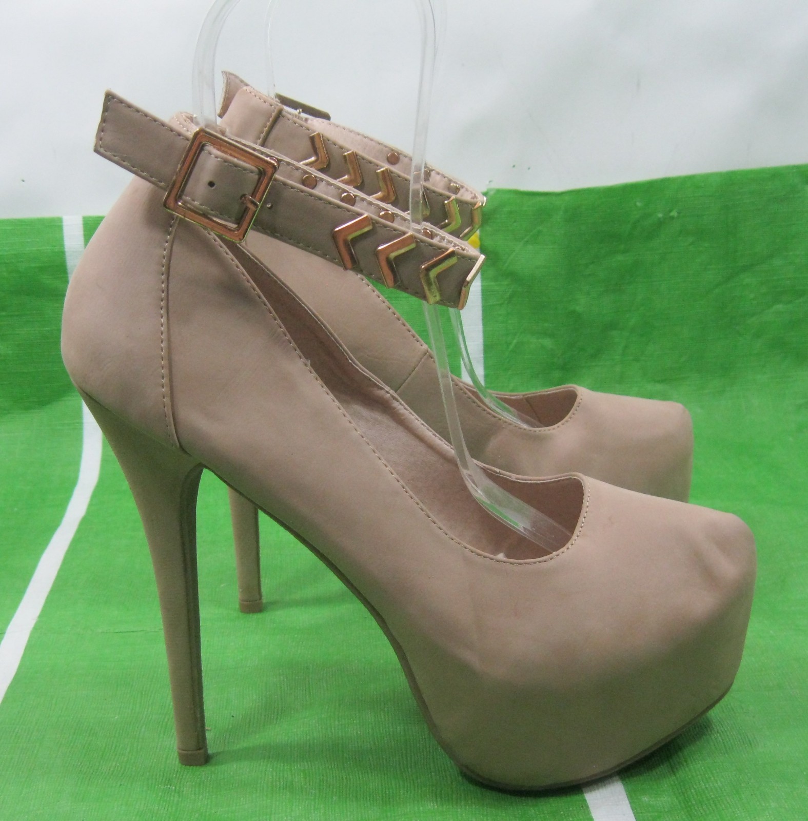 Skintone Gold Stud 6"High Heel 2"Platform Ankle Strap Shoes women Size ...