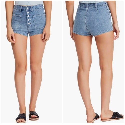 Free People Bridgette Denim Mini Shortie Shorts Sz 29 Button Fly ...