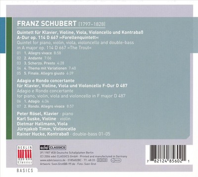 PETER ROSEL / KARL SUSKE SCHUBERT: FORELLENQUINTETT NEW CD 782124856021 ...