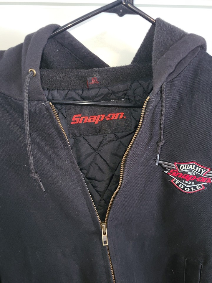 Vintage Snap-On Tools Work Jacket Men’s L Black Full Zip Quilted Canvas ...
