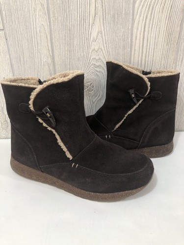 SPORTO BOOTS WOMENS BROWN SUEDE WEDGE Fleece LINED Sz 8.5 Booties Side ...