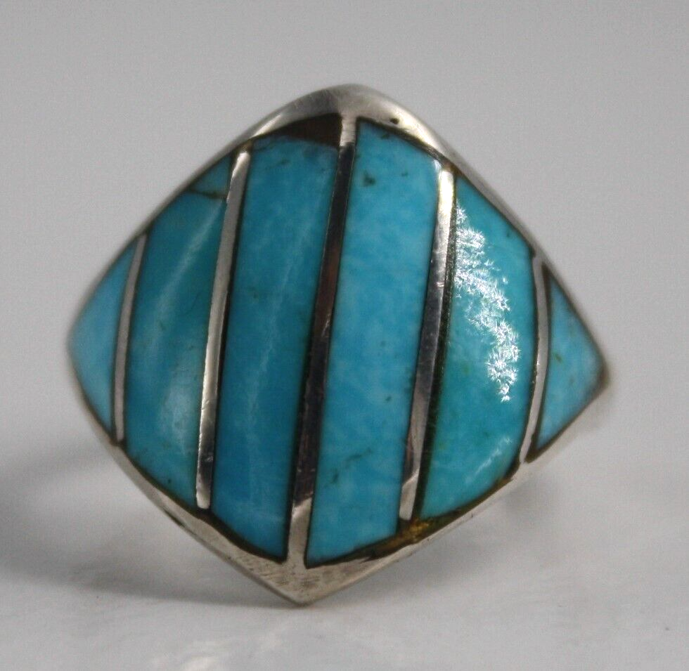 Vintage Juan Martinez Sterling Silver Ring Turquoise Inlay Size 6 Zuni ...