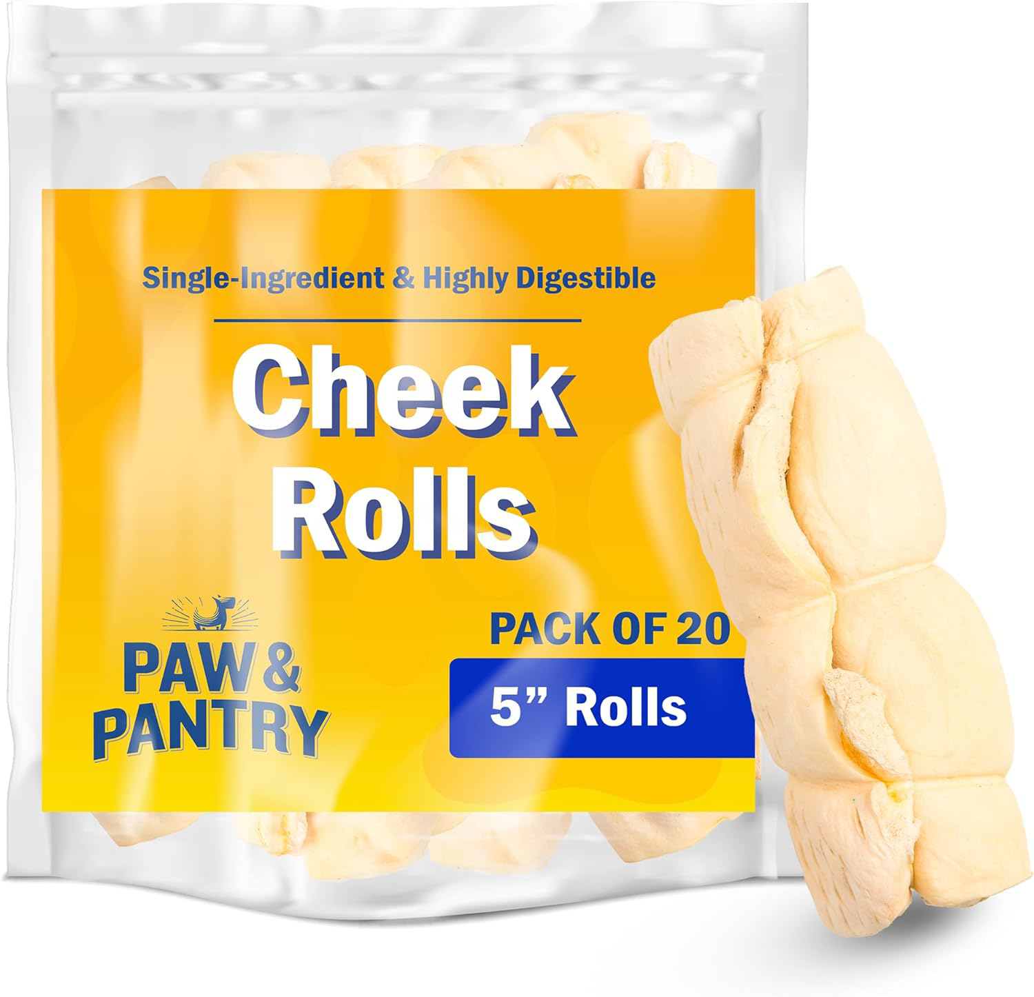 Paw & Pantry 5" All-Natural Beef Cheek Rolls for Dogs Pack of 20 Beef ...