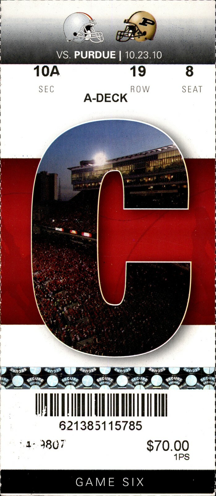 2010 Ohio State Buckeyes v Purdue Football Ticket 10/23 Ohio Stadium ...