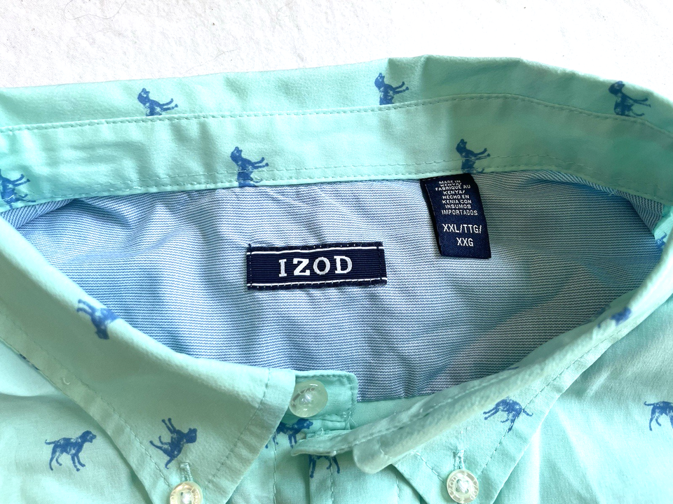 IZOD Cool FX Stretch Short Sleeve Button Up Dog Pattern Shirt Men's 2XL ...