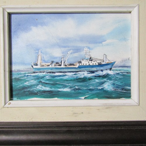 old Original Oil Painting panel seascape ocean Navy ship boat framed ...