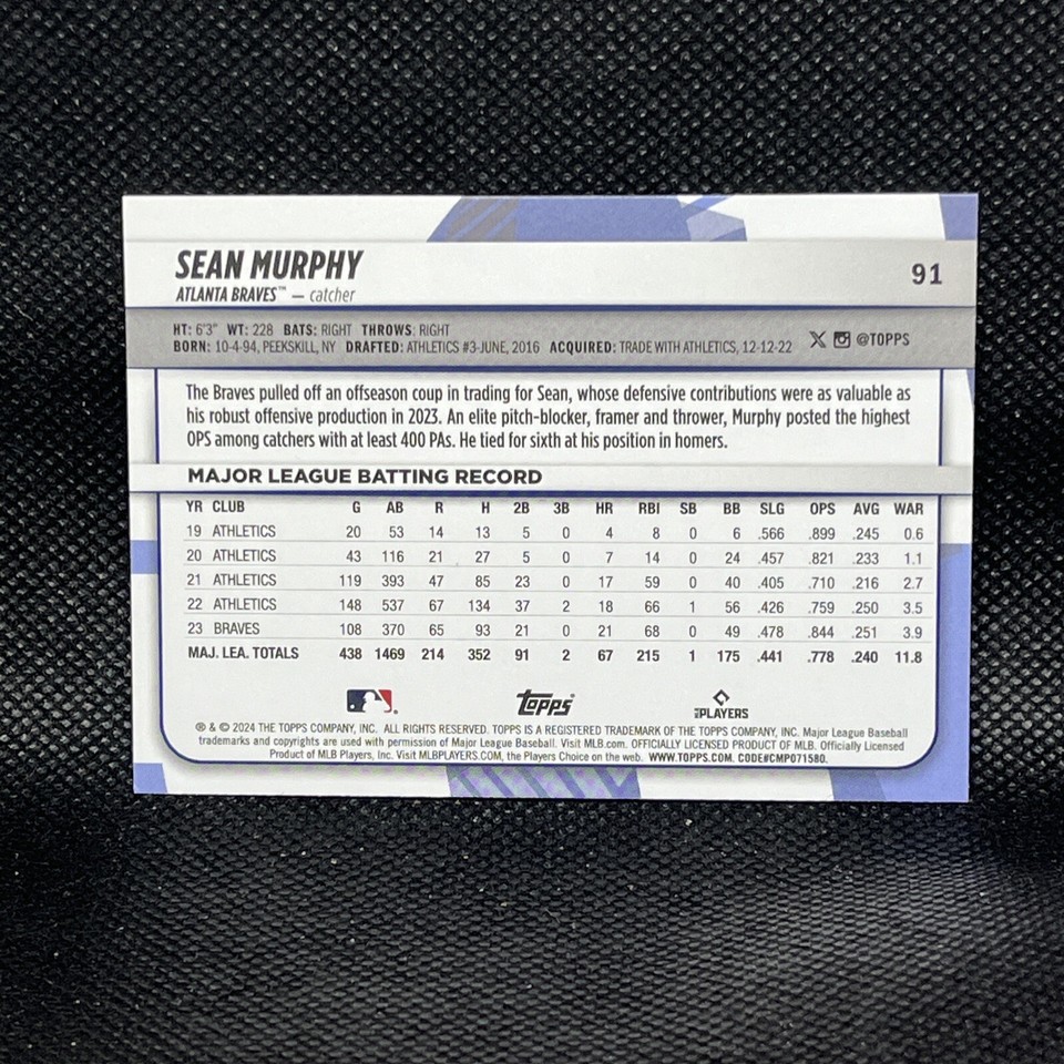 Sean Murphy 2024 Topps Big League Baseball Card #81 Atlanta Braves | eBay
