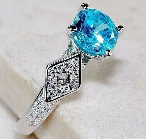 3Ct Round Lab Created Blue Diamond 14K White Gold Finish Engagement ...