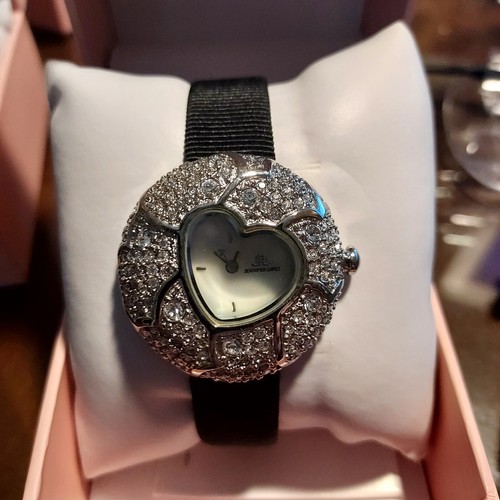 JLo by Jennifer Lopez JL/2633WMBK Silver Heart Crystal Black Band Women ...